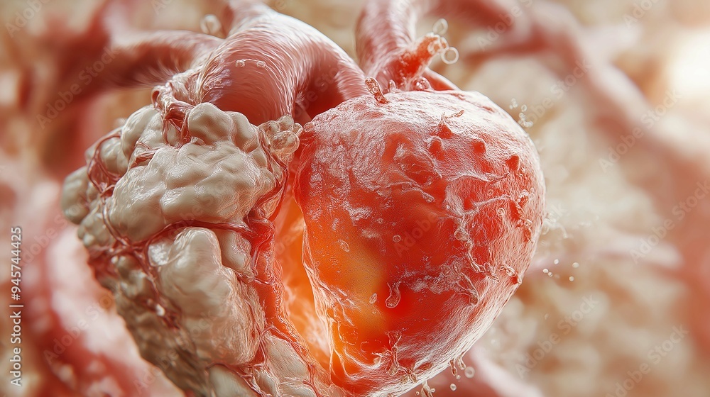 Medical illustration of congestive heart failure, showing a weak ...