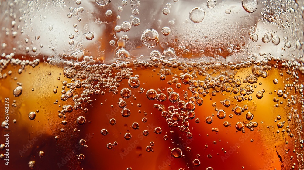 Refreshing cola flavored soda with carbonated bubbles in a vintage tone ...