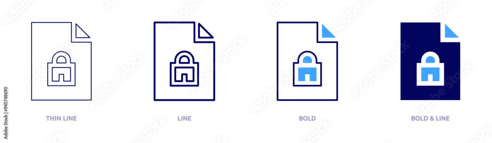 File locking icon in 4 different styles. Thin Line, Line, Bold, and ...