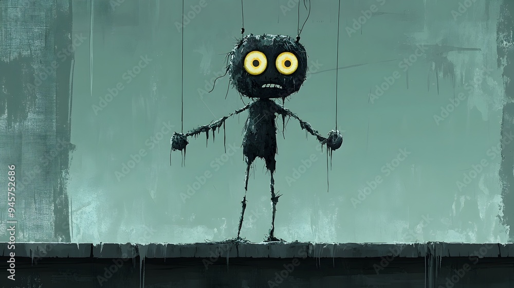 Broken Marionette Puppet Dangling Lifelessly on Creaking Old Stage with ...