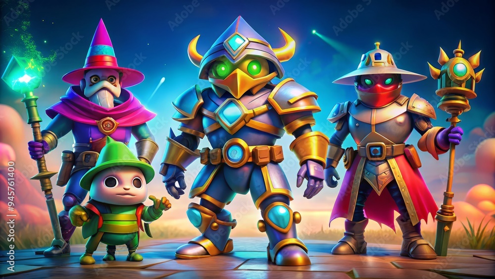 Colorful, stylized 3D game characters, including a robot, wizard, and ...