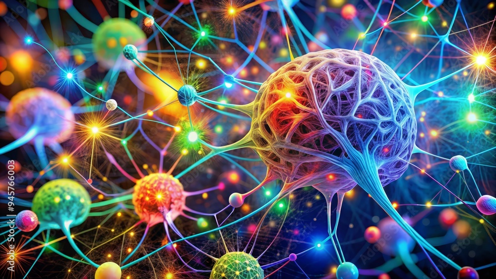 Colorful illustration of the human brain's neural networks and synapses ...