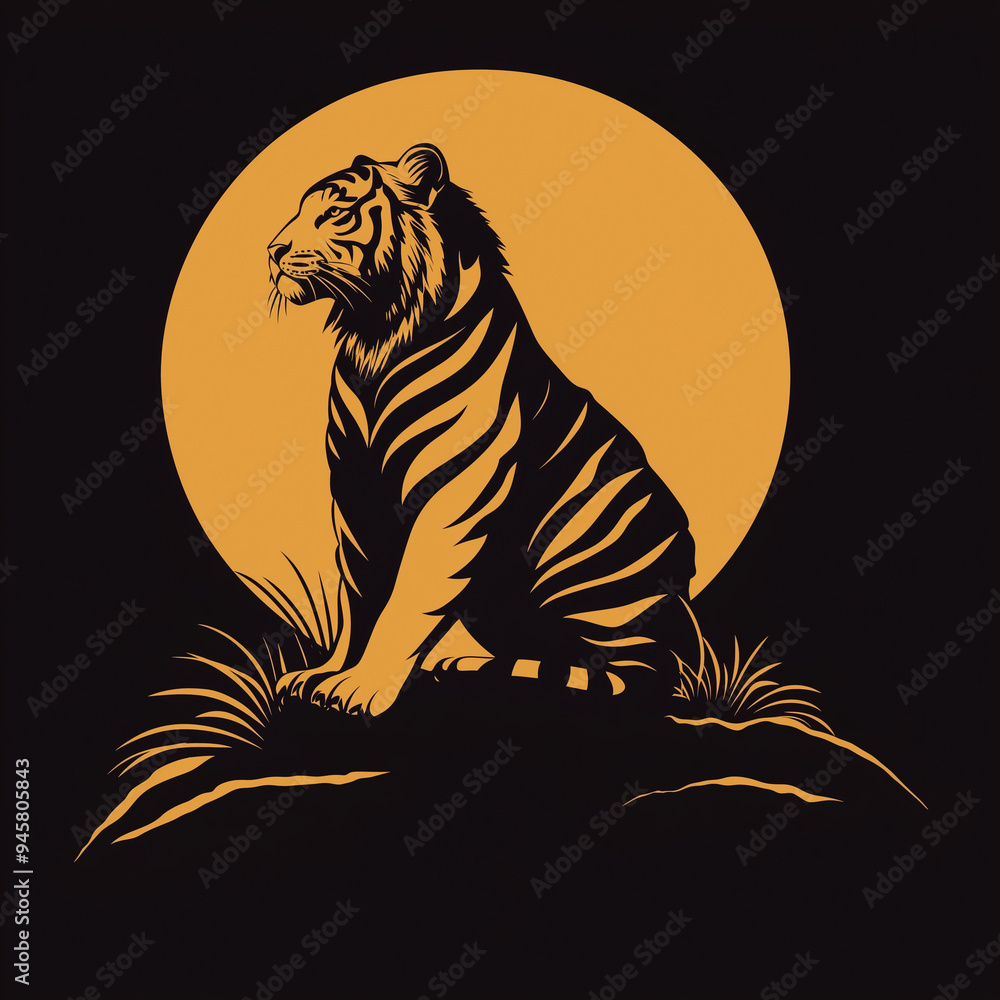 Premium Tiger Silhouette Logo on Hill | High-Resolution Vector for ...
