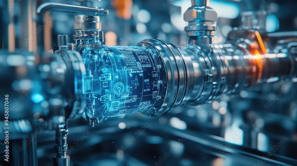 Plumber with a plunger, fixing a futuristic plumbing system with ...