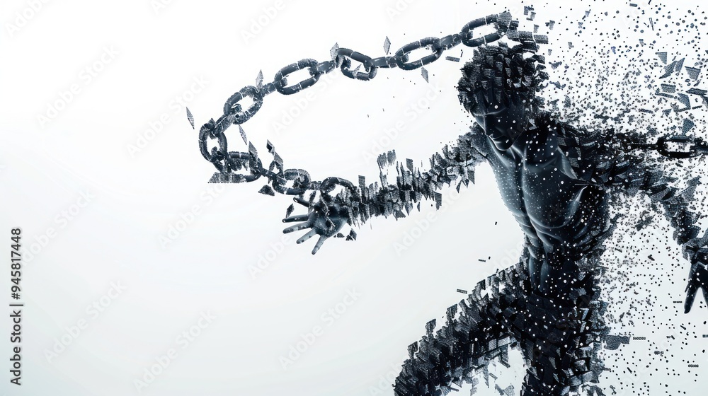 Breaking Free: A digital art depiction of a man shattering from chains ...