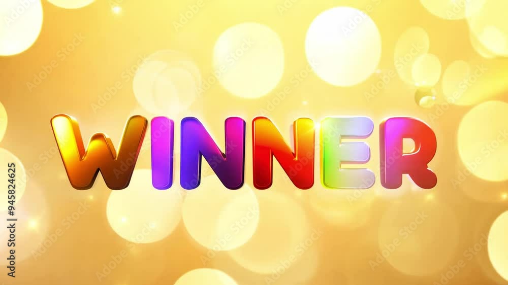 Bold 'WINNER' text in 3D rainbow colors with a shadow effect on a ...