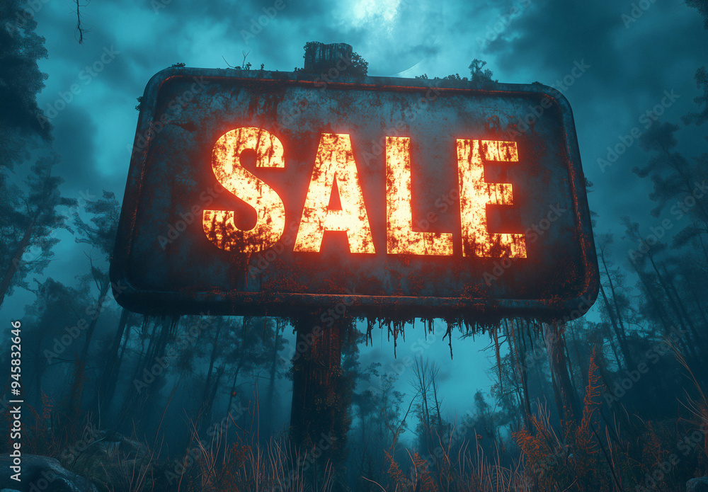 Sale sign, old and rusty, 3d style. The sign looks like a tombstone or ...