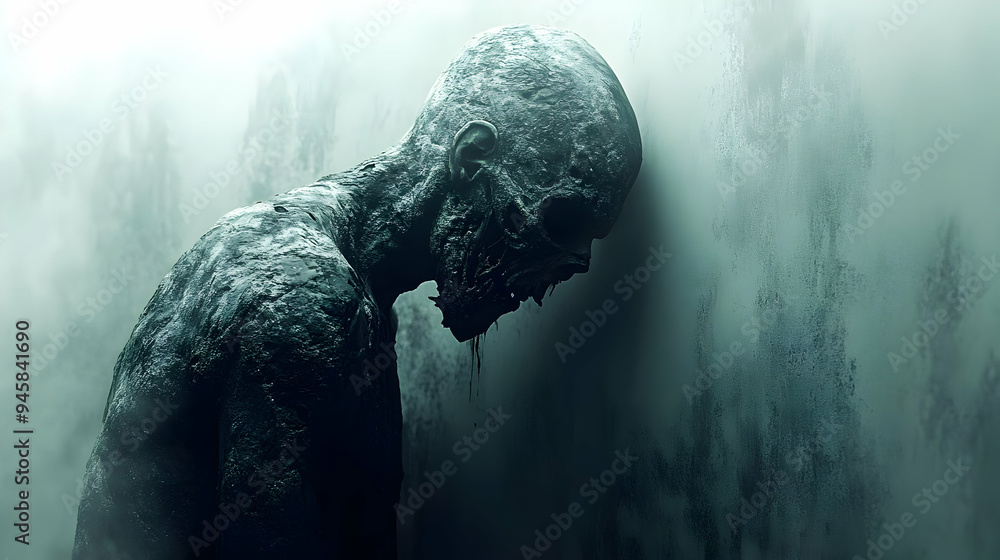 Decomposing Human Figure Leaning Against Wall with Dripping Blood ...