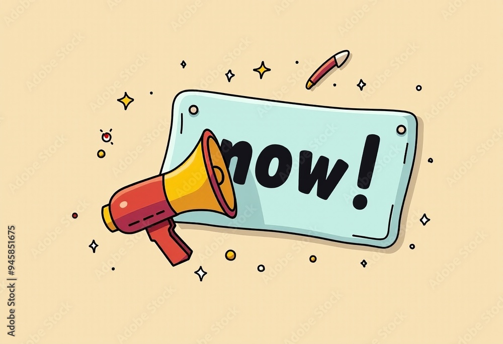 Bright Now Open Label Design with Megaphone Icon: Attention-Grabbing ...