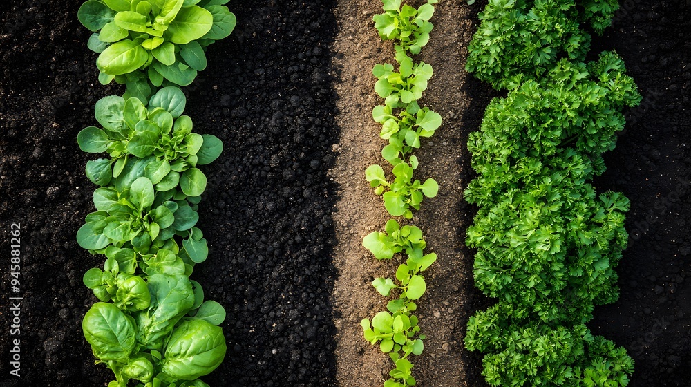 Different crops growing in sections of soil with varied pH levels, soil ...