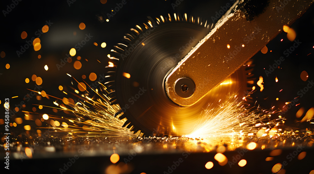 Realistic Close-Up of an Angle Grinder with Sparks Flying, Capturing ...