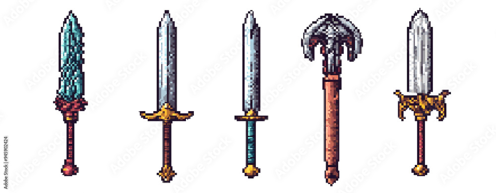 8bits Pixel art sprite sheet of fantasy weapons in RPG Games Stock ...