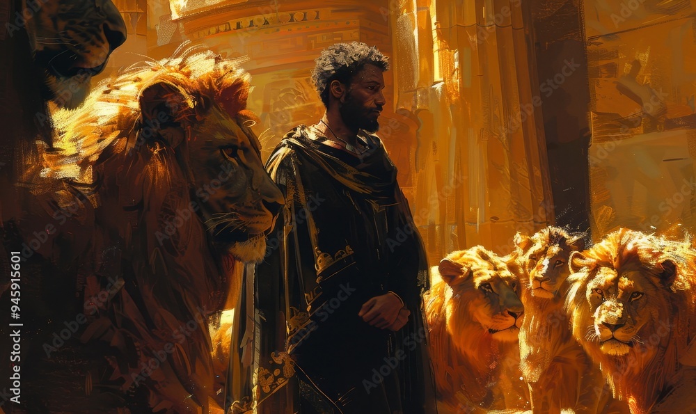 Daniel in the lion's den. Digital illustration, Generative AI Stock ...