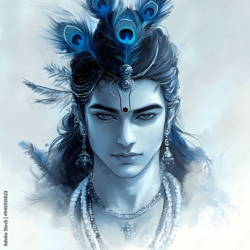 An Illustration of Lord Shri Ram Adorned with Peacock Feathers ...
