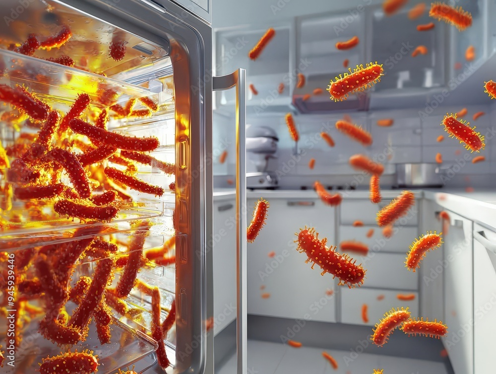 A health and safety poster showing examples of cross contamination in a ...