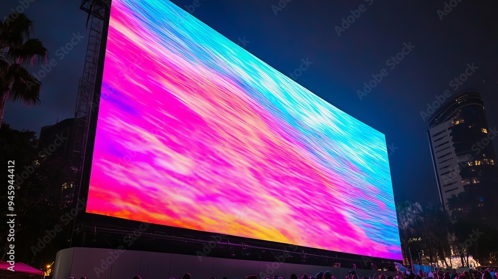 Billboard with large-scale projection mapping, night festival setting ...