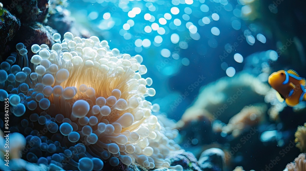 Bubble anemone with its distinctive bulbous tentacles, nestled on a ...