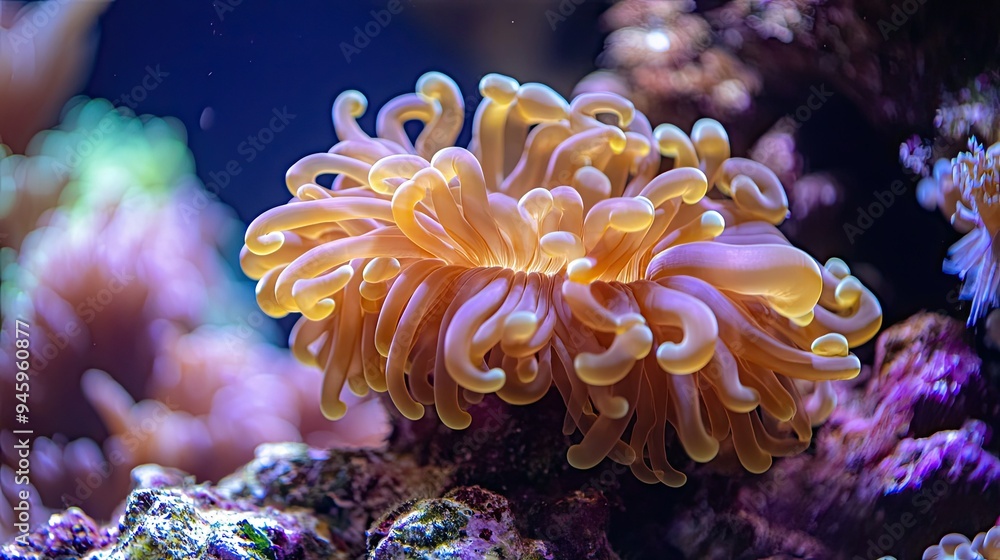 Detailed view of a bubble anemone with its unique bulb-like tentacles ...