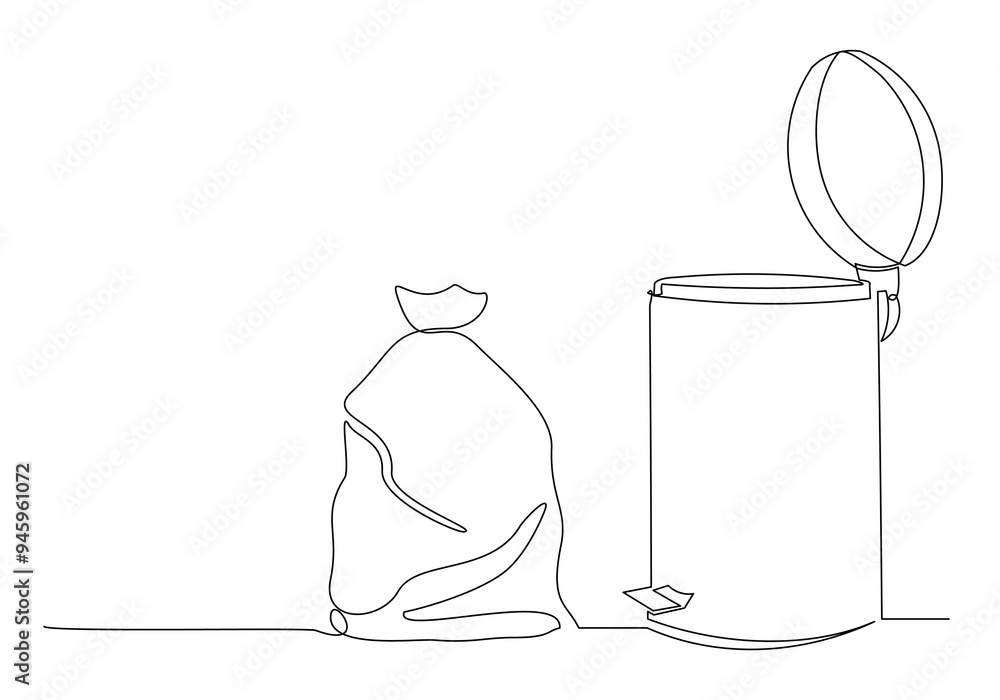 Continuous single line sketch drawing of recycle bin dustbin rubbish ...