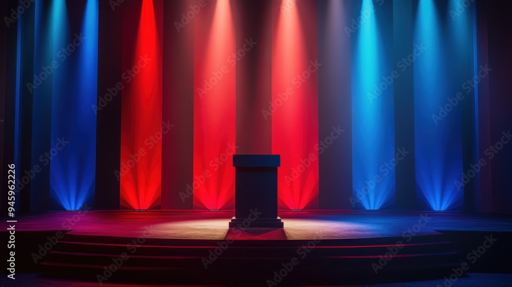 Eloquent Leadership at Political Rally - Podium on Stage with Patriotic ...