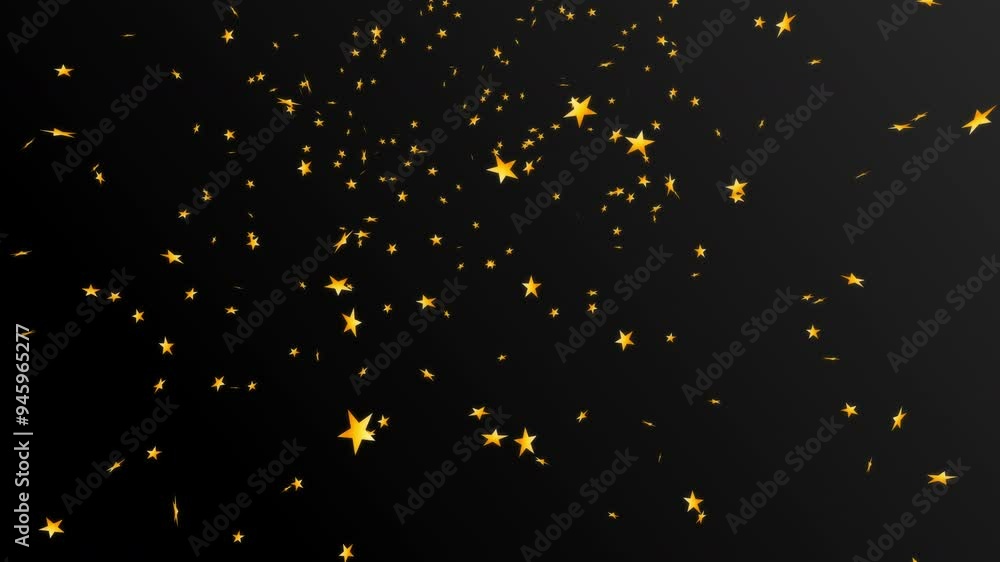 Gold stars falling from the night sky. Black gradation background. For ...