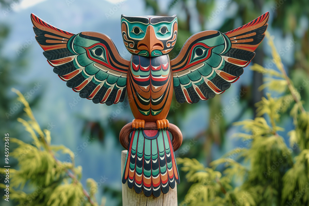 The wooden totem pole stands as a powerful tribute to the rich cultural ...
