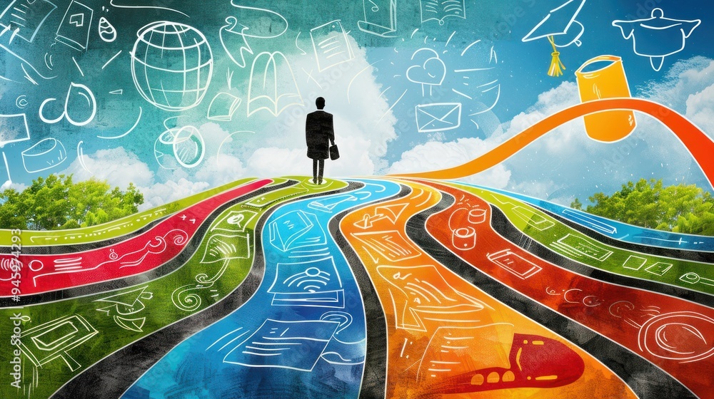 A creative representation of adult learning, showing various paths like ...