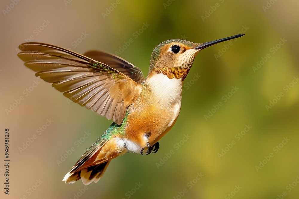 Hummingbird Hovering in Flight with Delicate Wings and Iridescent ...