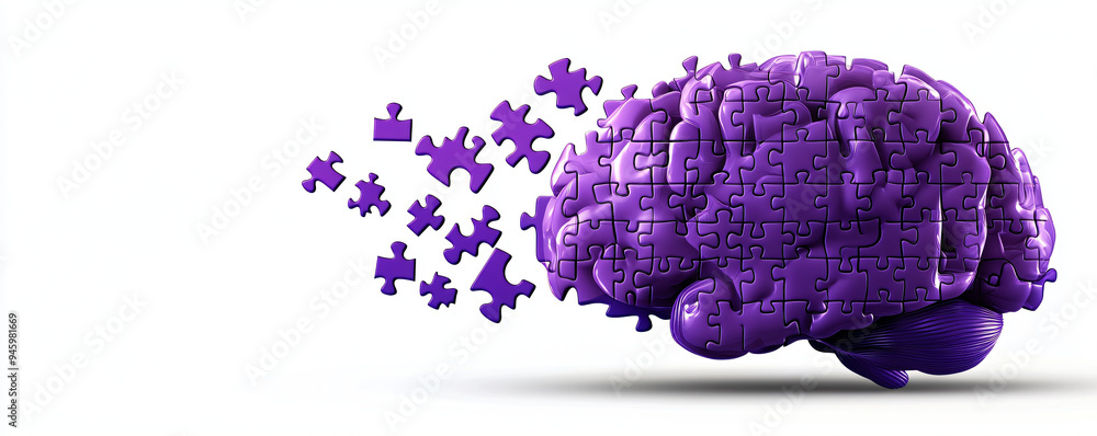 Purple Human brain consists of puzzle pieces. symbol of fight against ...