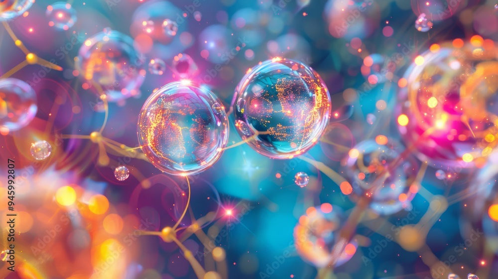 Abstract Artistic Representation of Subatomic Particles with Vibrant ...