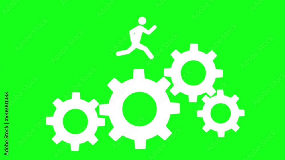 man running on gear animated stick man running on gear connected ...