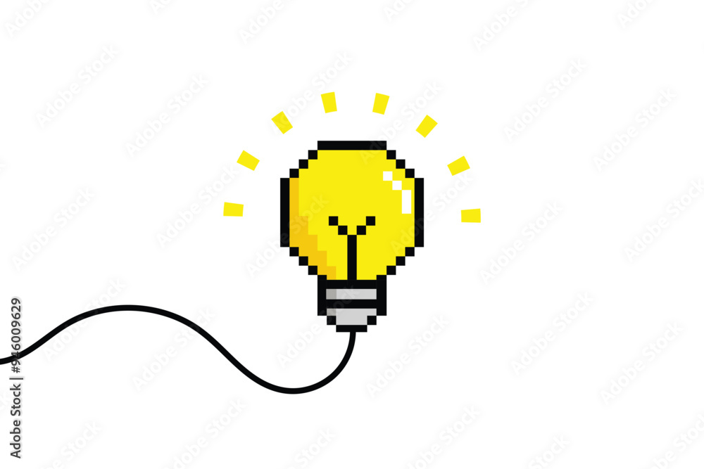 Light bulb pixel art. vector game 8 bit lamp icon logo. Idea icon, thinking Stock Vector | Adobe ...