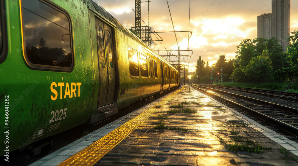 "Start 2025" written big on beautiful modern railway train carriages ...