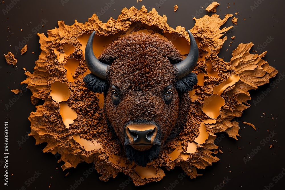 Bison and the natural palette of the earth, depicted in an artwork that ...