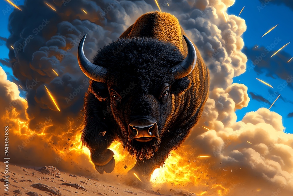 Bison and the power of nature, depicted in an illustration that shows ...