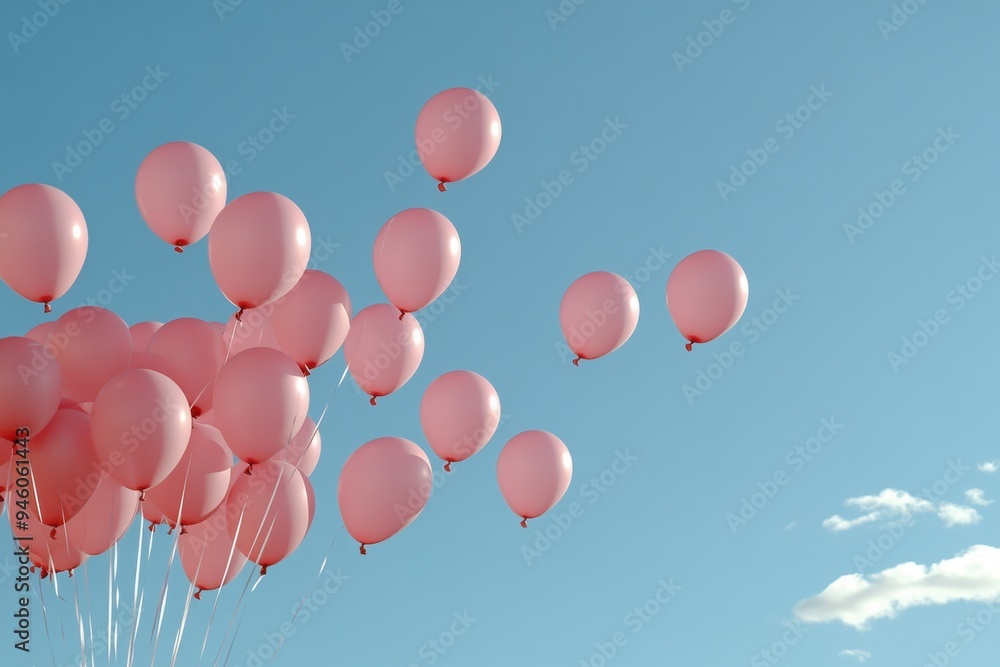 Pink Balloon Release: A skyward view of dozens of pink balloons being ...