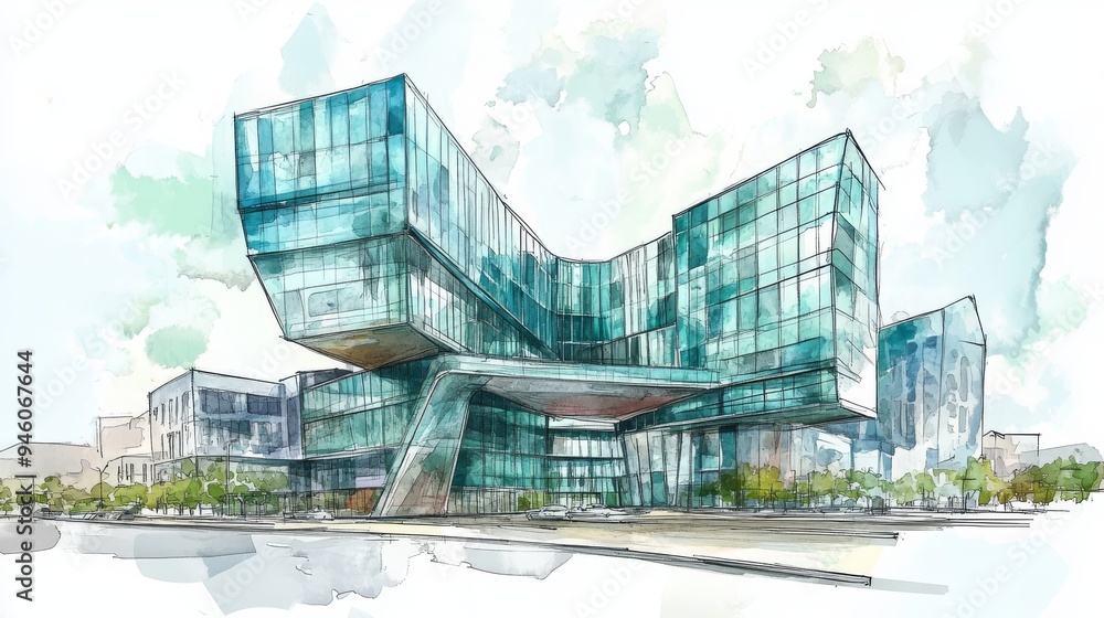 The sketch of a green building is a symbol of sustainable design and ...