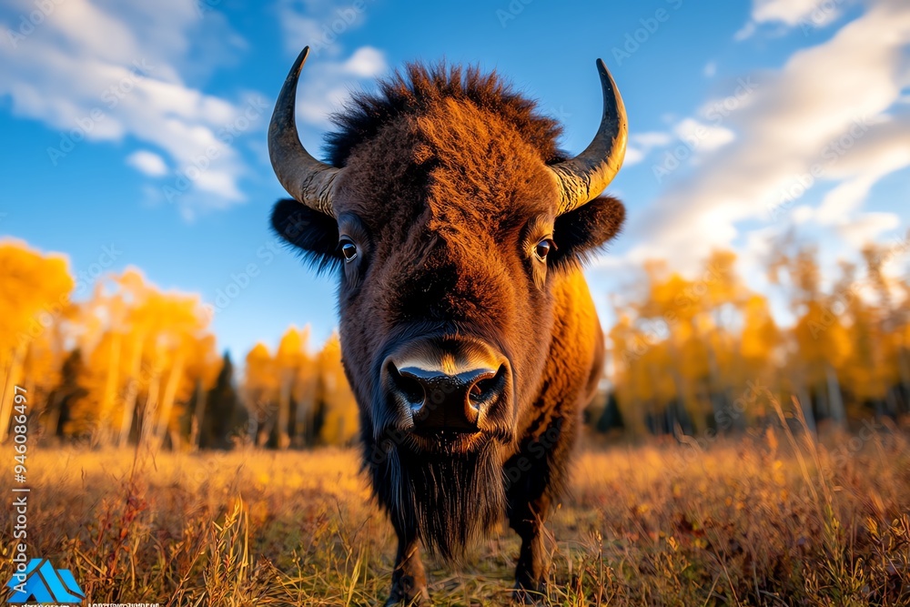 Bison in the autumn light, captured in a photo that highlights the ...