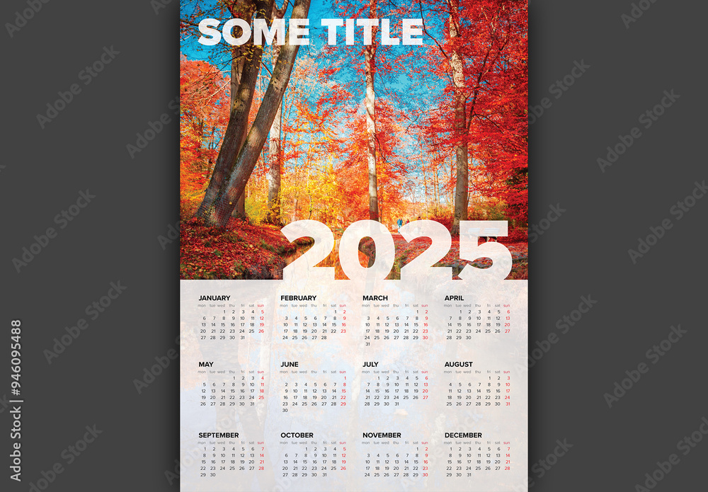 Light vertical calendar template for the year 2025 with big photo ...