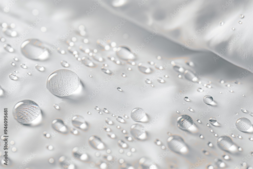 Water droplets on waterproof fabric surface water repellency. Close-up ...