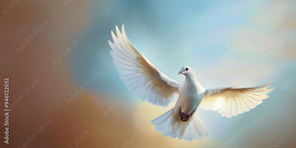 Majestic winged dove descends from heavens with holy spirit flames ...