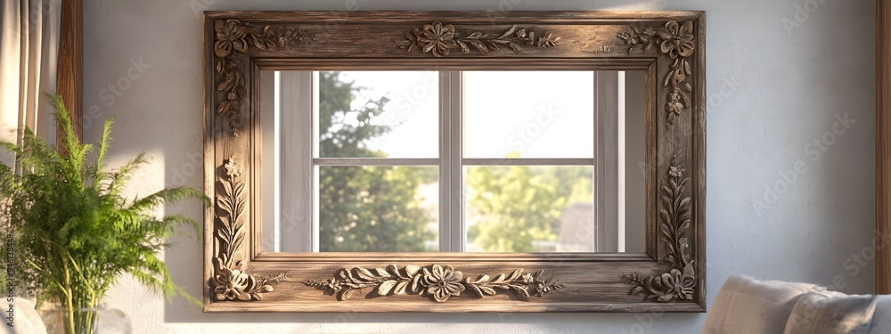Detailed 3D rendering of a distressed barn wood frame with intricate ...