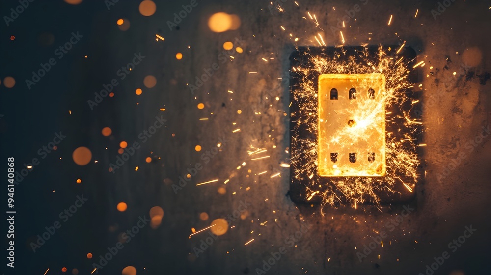 Conceptual image depicting a broken light switch with sparks flying ...