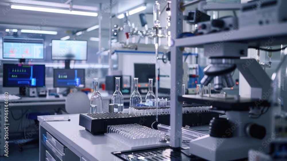 High-tech research lab with engineering prototypes and experimental ...