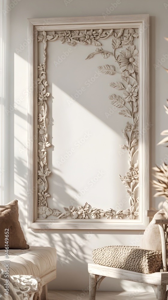 Elegant Farmhouse Inspired Whitewashed Wooden Frame with Intricate ...