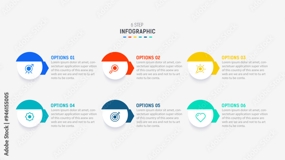 Business infographics design for Six Step, option, parts or process ...