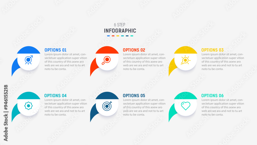 Business infographics design for Six Step, option, parts or process ...