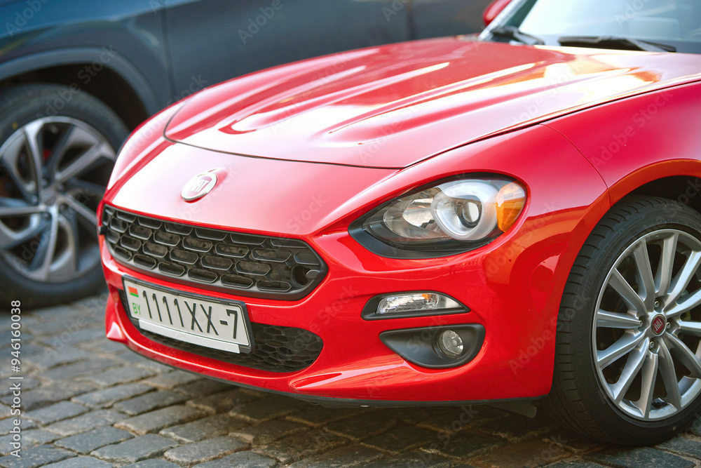 Minsk, Belarus. Jun 21, 2024. Fiat 124 Spider parked in crowded parking ...
