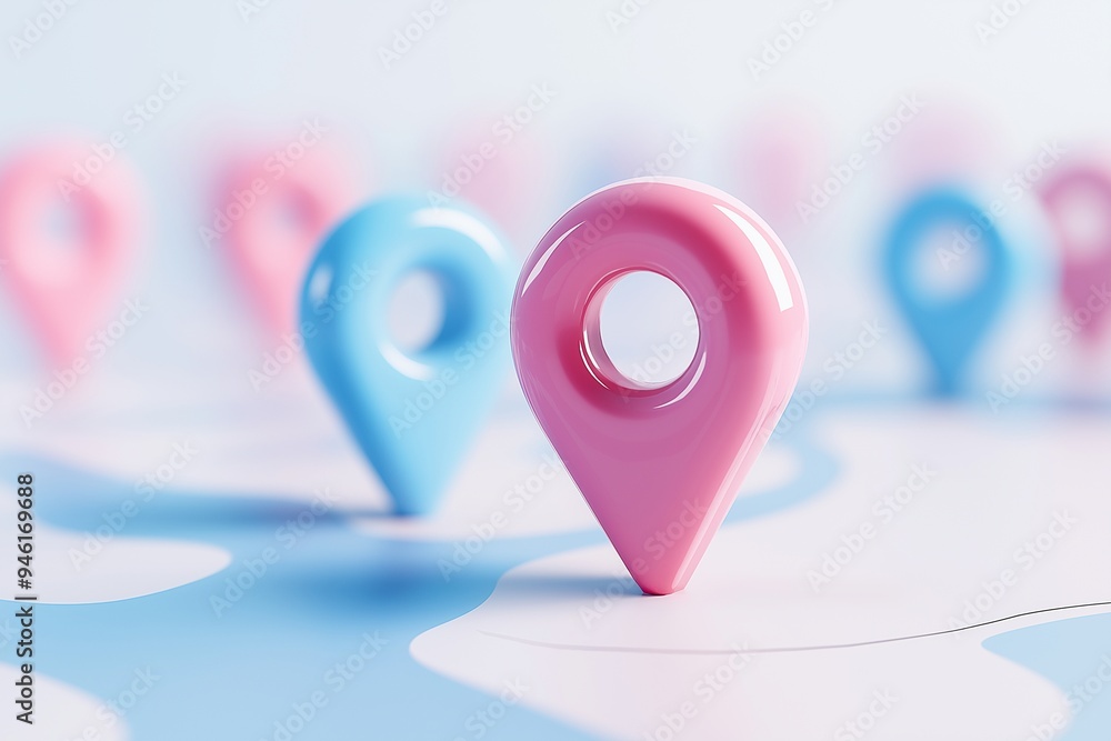 3D colorful cartoon location pin icon for map navigation and travel ...