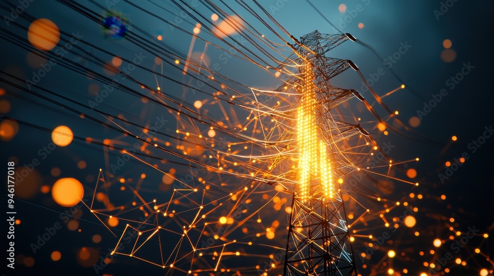 ภาพประกอบสต็อก A futuristic digital artwork featuring a central high ...